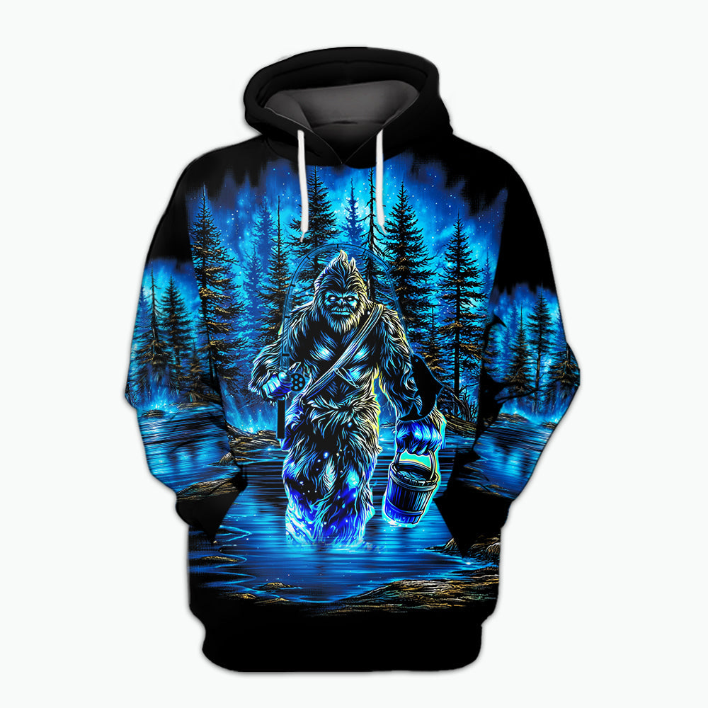 Bigfoot Fishing Blue Moon Light All Over Print Shirt – Artlohadvl